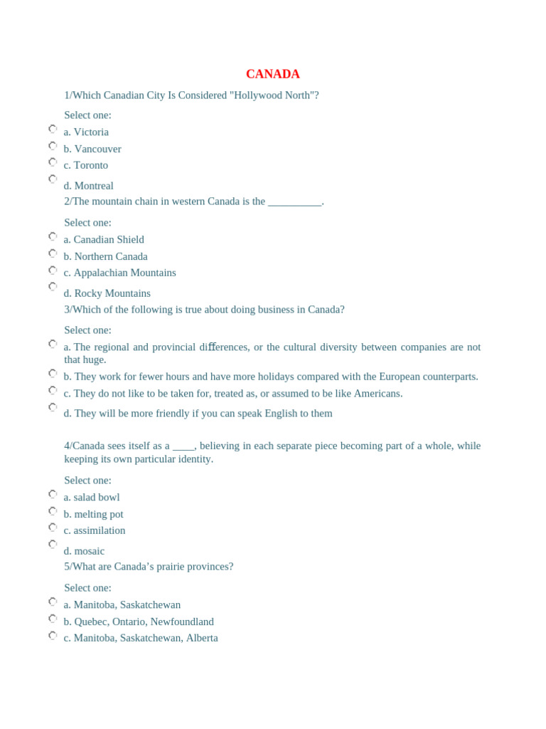 CANADA | PDF | Canada | Western Canada