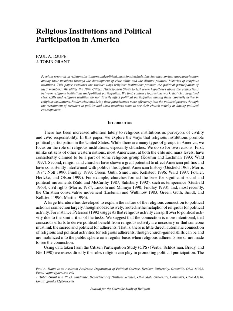 Religious Institutions and Political Engagement | PDF | Protestantism