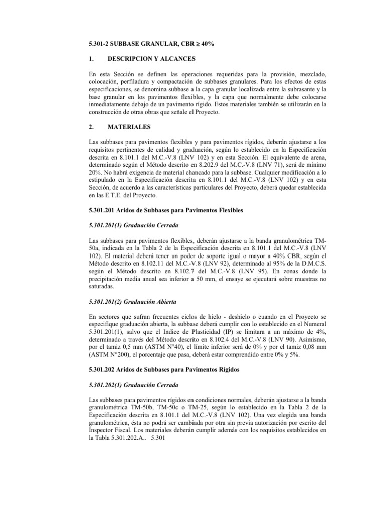 Especificaciones Técnicas Subbase y Base | PDF | Hormigón | Naturaleza