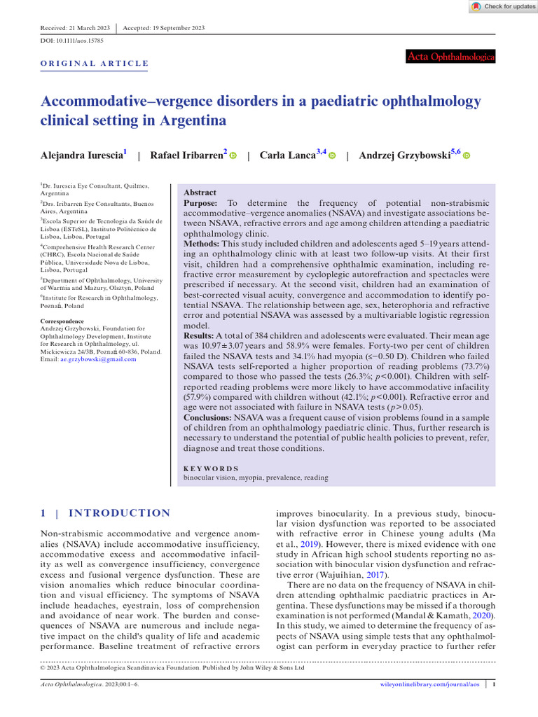 ACCOMMODATIVE AND VERGENCE DISORDERS | PDF | Myopia | Ophthalmology