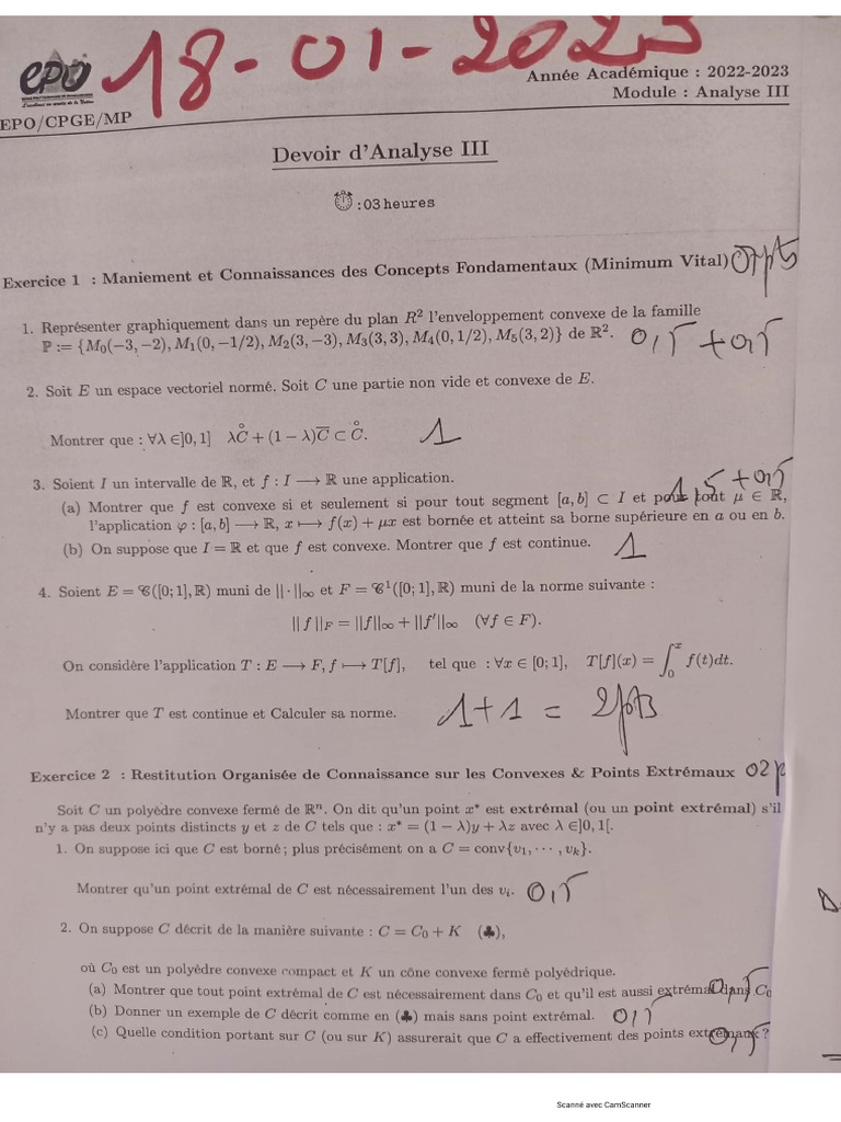 CORRECTION Devoir 1 Analyse 3 2022 | PDF