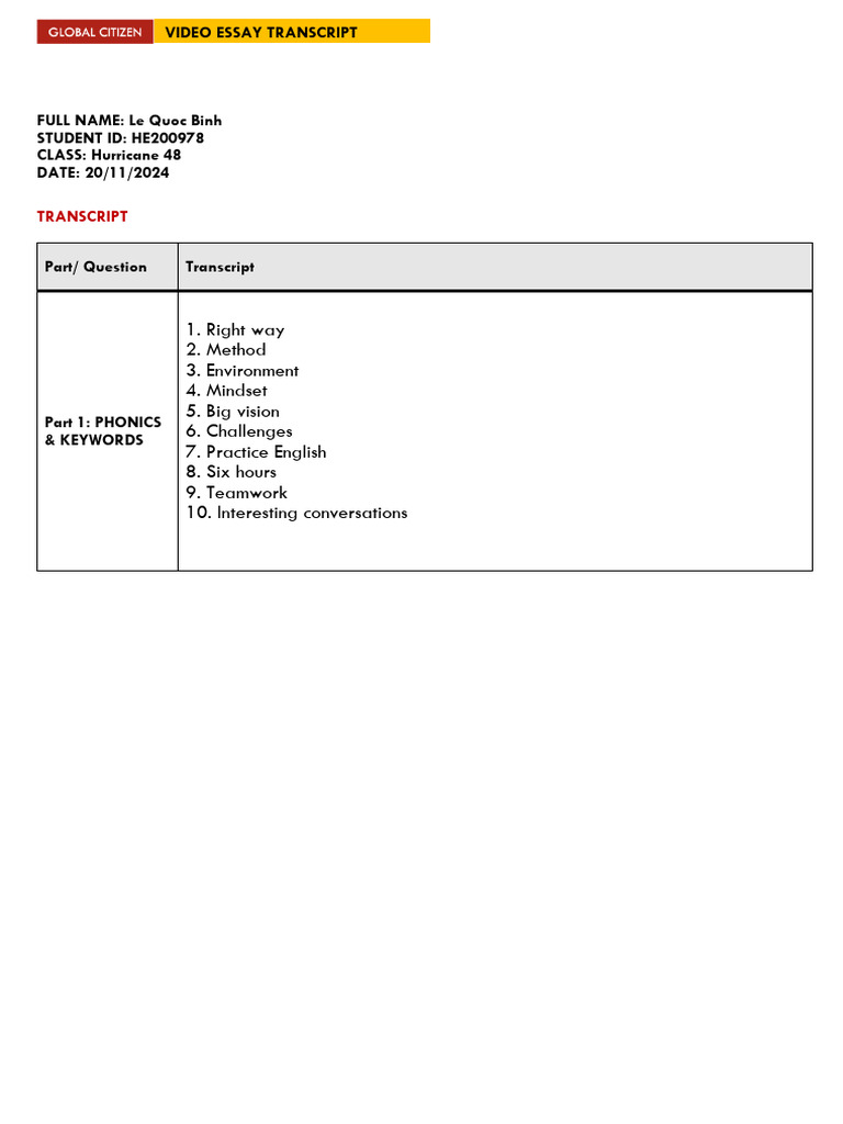 Họ Tên - MSSV - Ngày Nộp Bài (Yyy.mm.Dd) - Transcript | PDF | Cognition | Human Communication