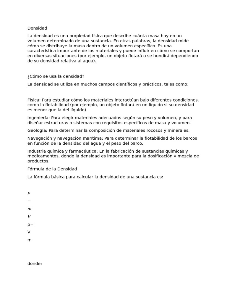 Propiedades y Cálculo de Densidad | PDF | Densidad | Volumen