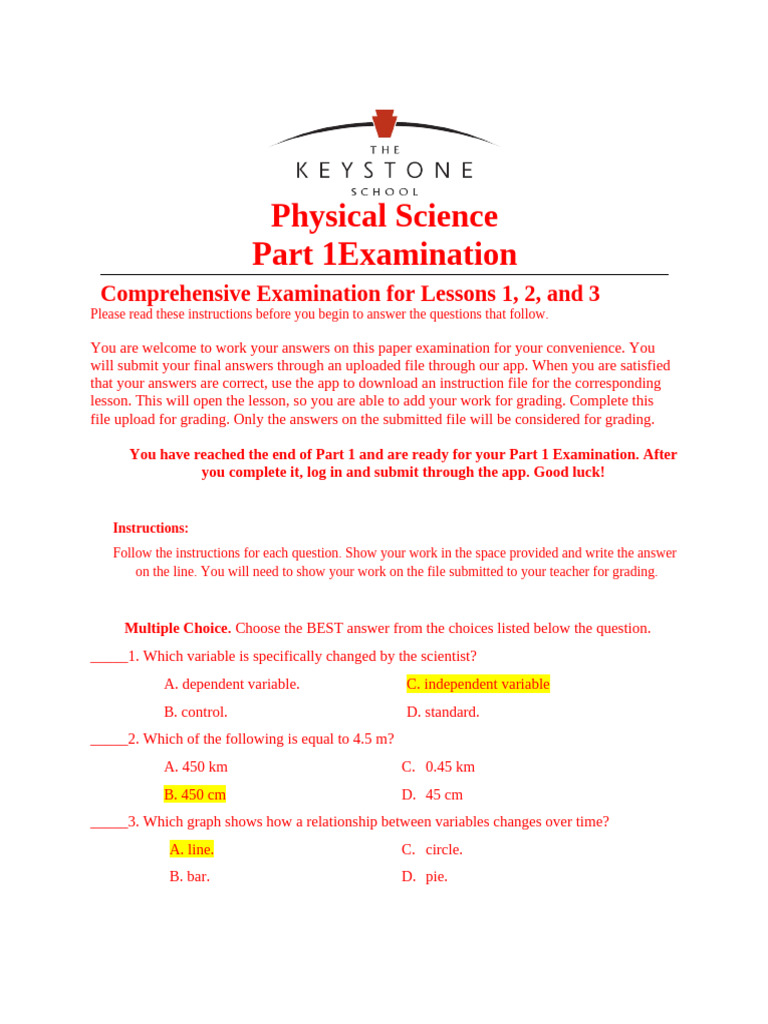 Physical Science Part 1 Exam | PDF | Waves | Light