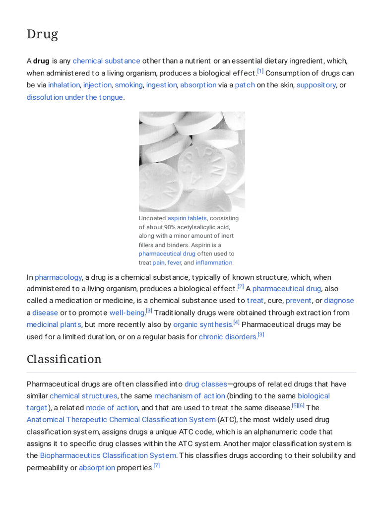 Drug - Wikipedia | PDF | Drugs | Medicinal Chemistry