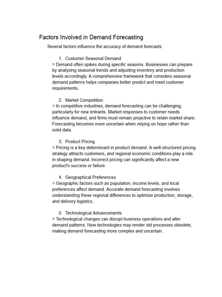 Notes On Factors Involved in Demand Forecasting | PDF