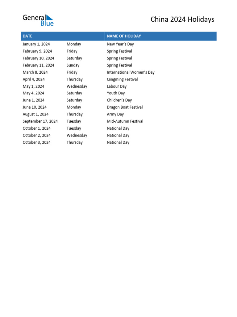 China Holidays | PDF