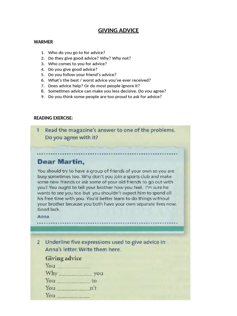 Giving Advice (Speaking) | PDF