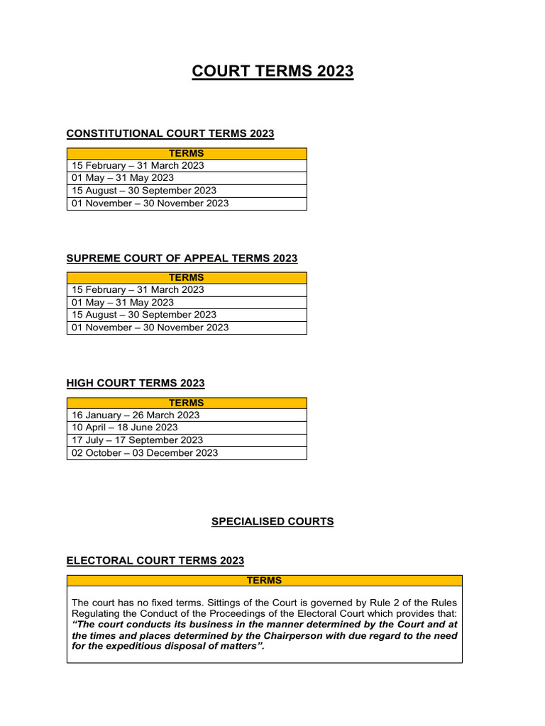 Court Terms - 2023 Revised | PDF