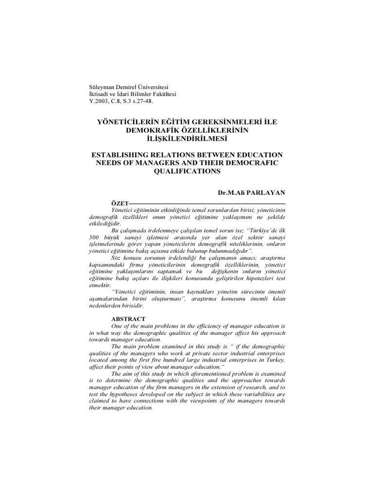 Y - Neticilerin E - Itim Gereksinmeleri - Le Demokrafik - Zelliklerinin - Li - Kilendirilmesi ...