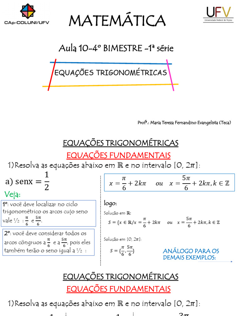 Aula 10 - Equações Trigonométricas | PDF | Equações | Geometria