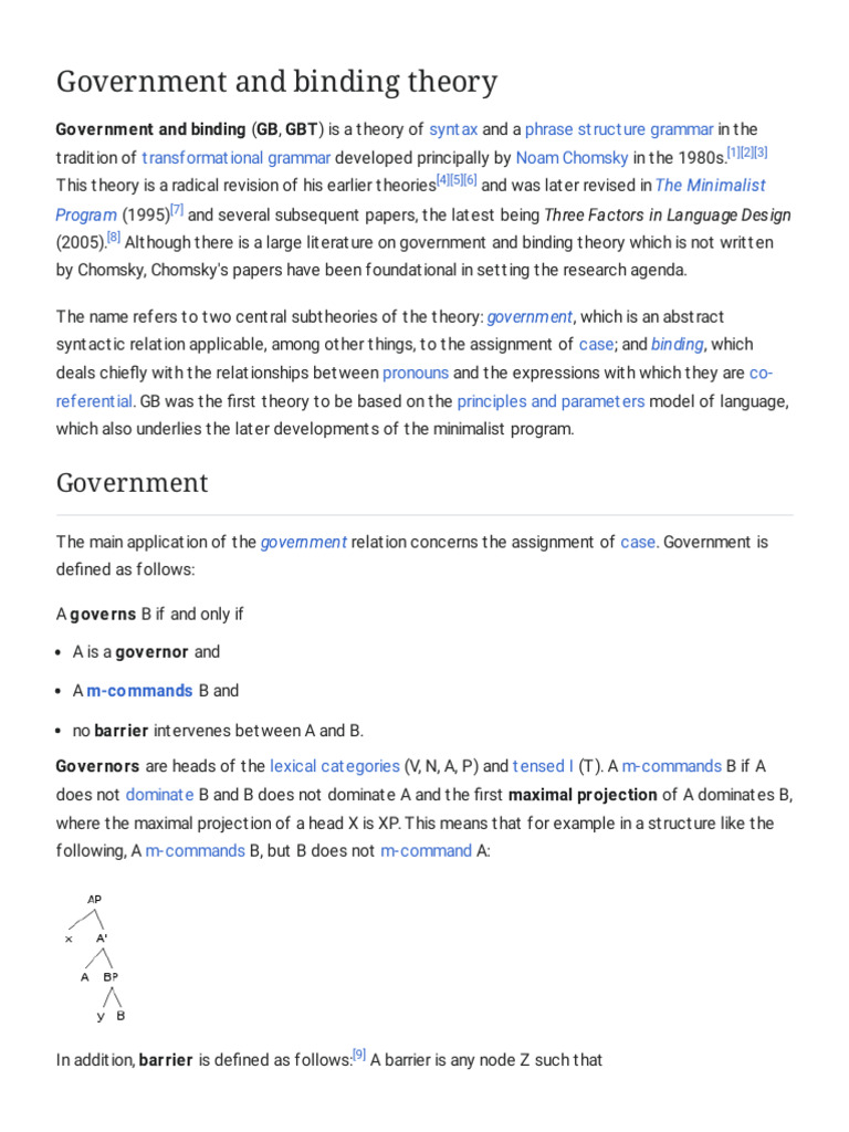 Government and Binding Theory - Wikipedia | PDF | Syntax | Linguistics