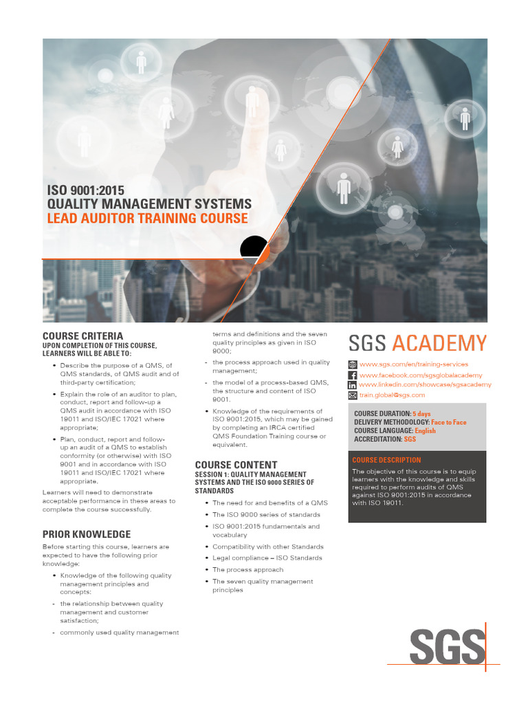 ISO 9001 - 2015 QMS Lead Auditor Training Course SGS Approved - ISO ...
