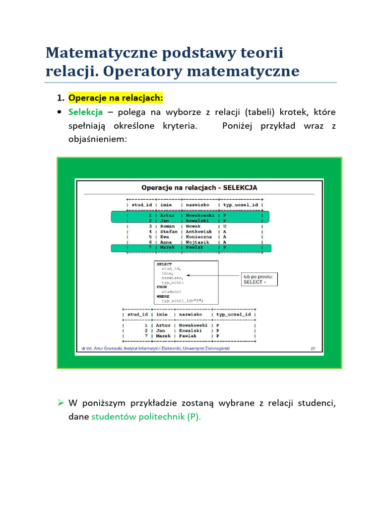 Matematyczne Podstawy Teorii Relacji. Operatory Matematyczne | PDF