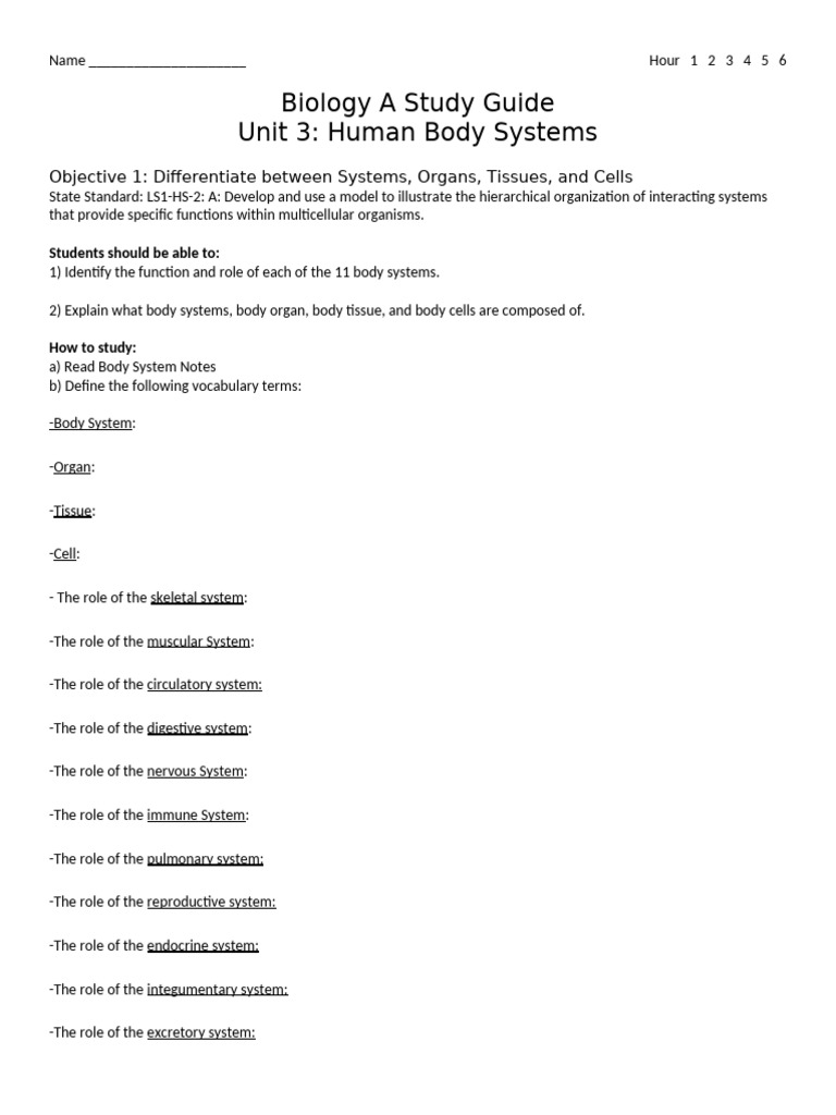 Unit 3 Body Systems Study Guide 2018 | PDF | Human Body | Muscle