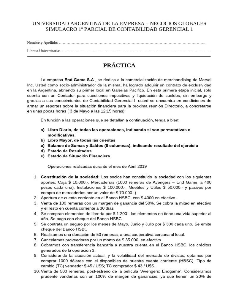 1º Parcial - Simulacro - Contabilidad Gerencial | PDF | Bancos | Contabilidad