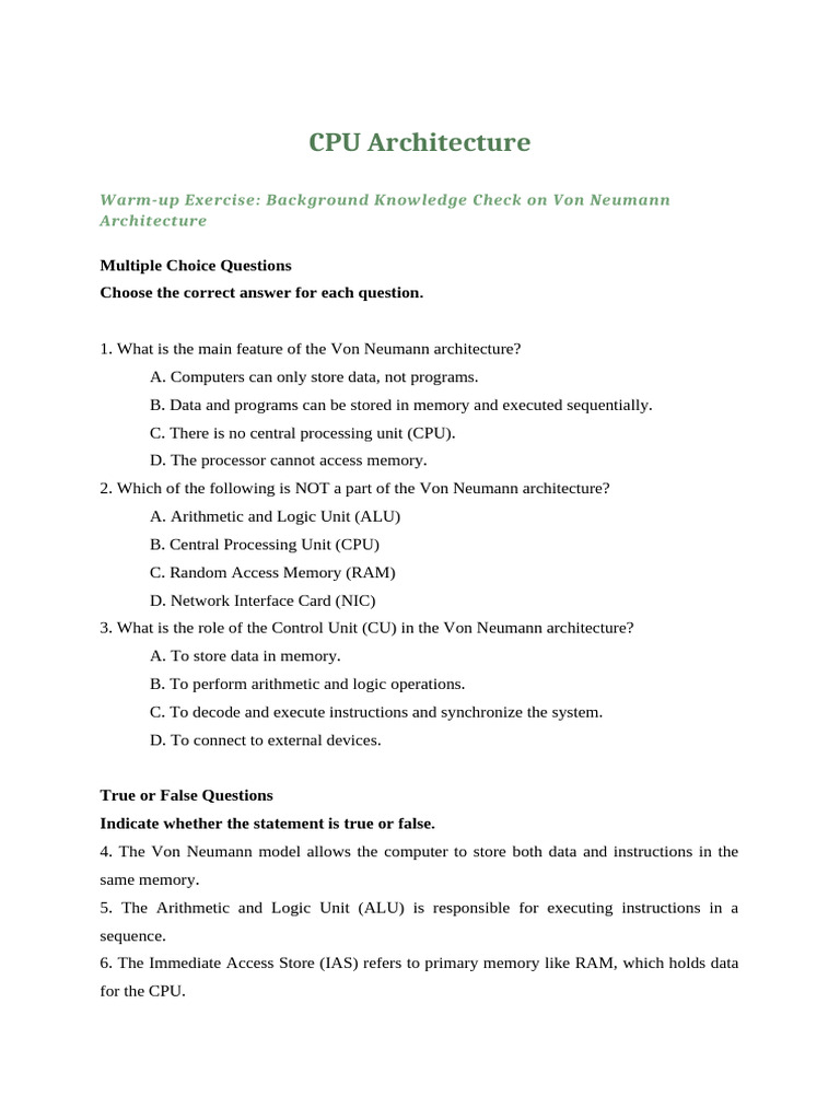 Cpu Architecture Part 1 Pdf Central Processing Unit Computer Data Storage