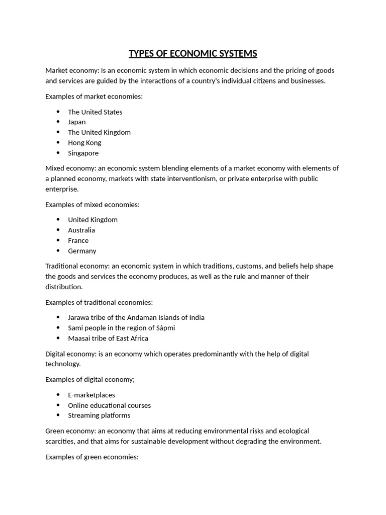 Types of Economic Systems | PDF | Economic System | Market Economy