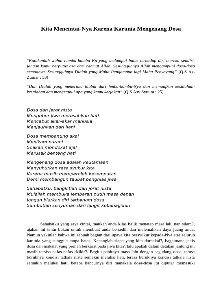 Kita MencintaiNya Karena Karunia Mengenang Dosa | PDF