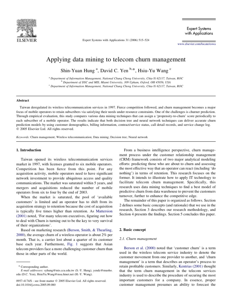 Data Mining for Telecom Churn Management | PDF | Data Mining | Statistics
