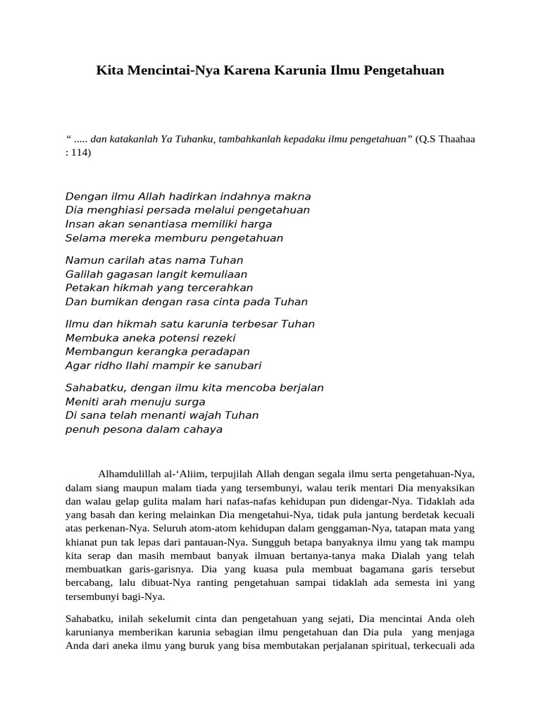 Kita MencintaiNya Karena Karunia Ilmu Pengetahuan | PDF