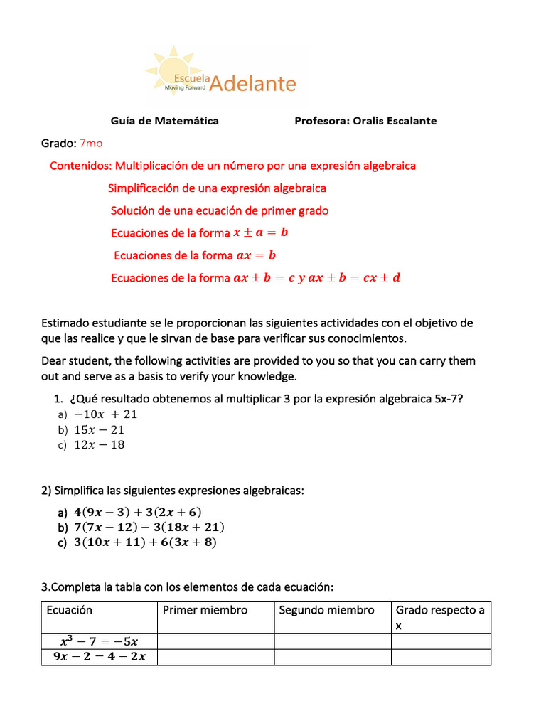 Guia 4 de 7mo Matemática | PDF