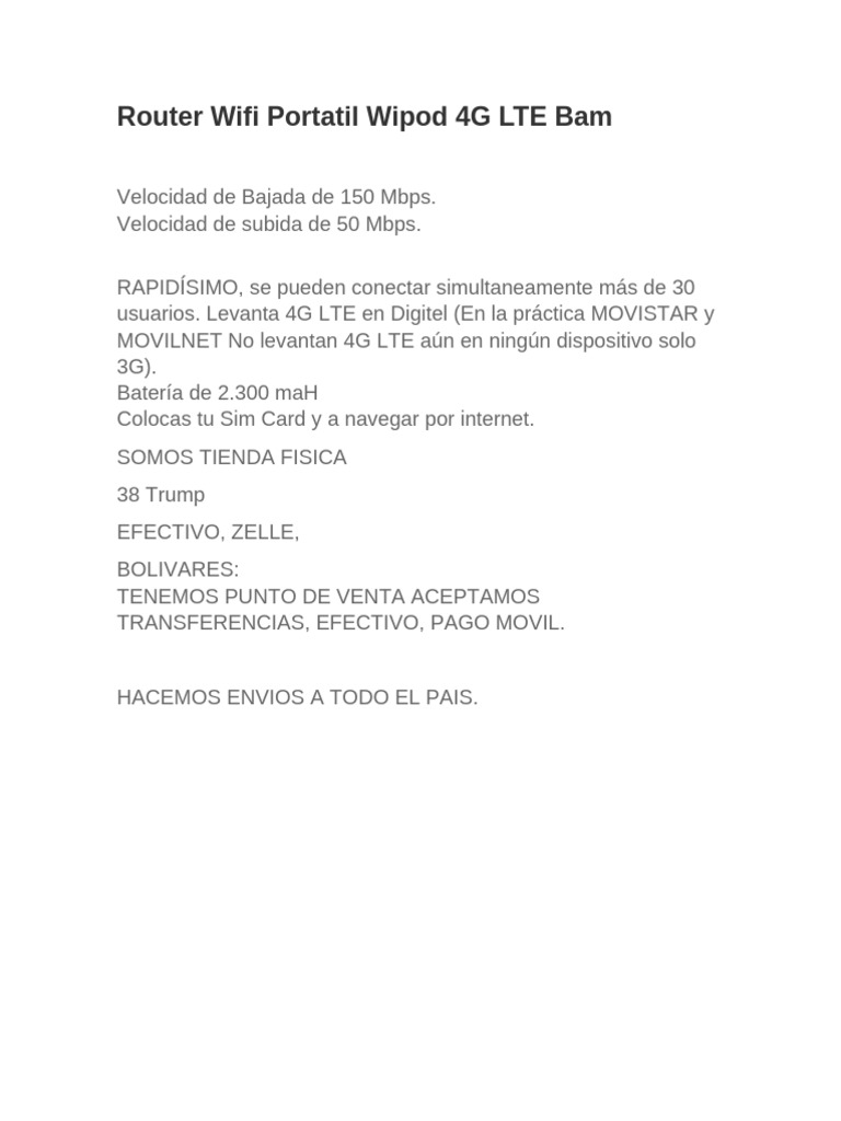 Router Wifi Portátil 4G LTE Wipod | PDF
