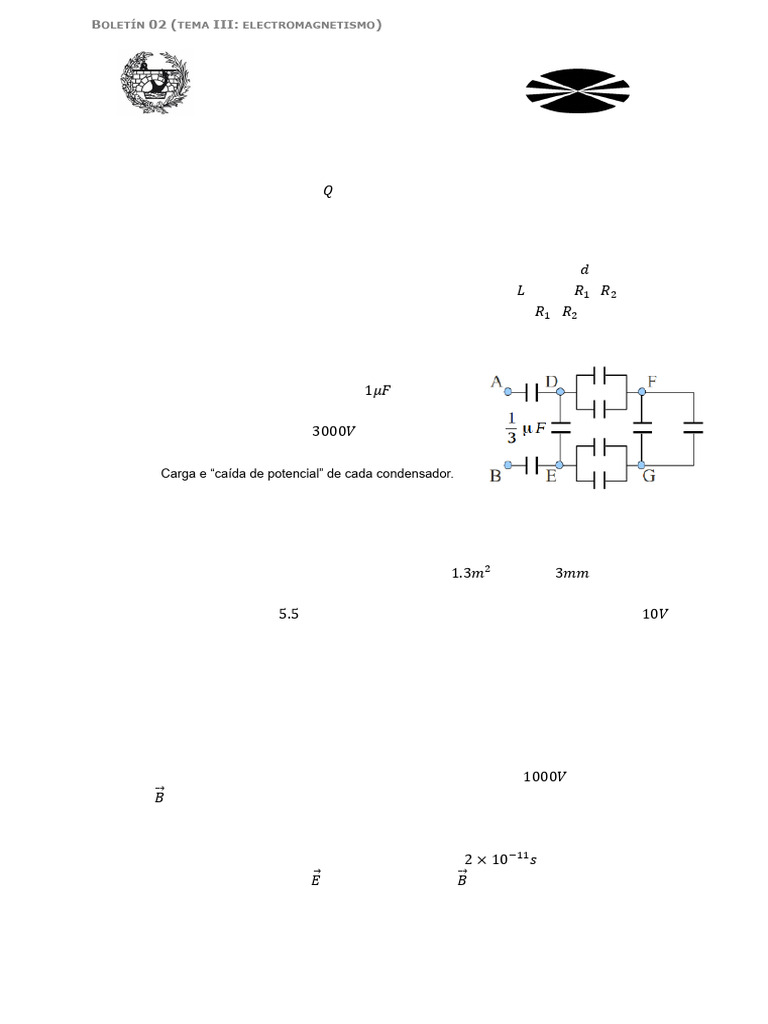 Boletín Ejercicios Electromagnetismo | PDF | Capacidad | Condensador