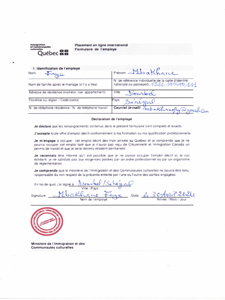 Formulaire Employe1 | PDF