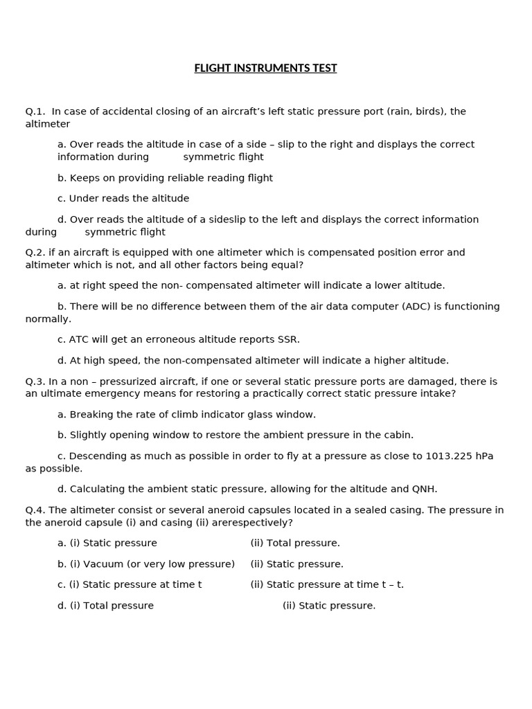 Flight Instruments Exam Questions | PDF | Altitude | Aerospace