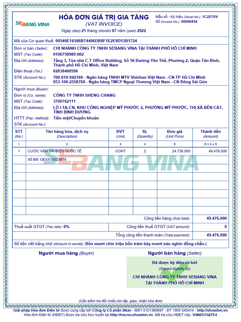 Hoa Don Cuoc Van Chuyen | PDF
