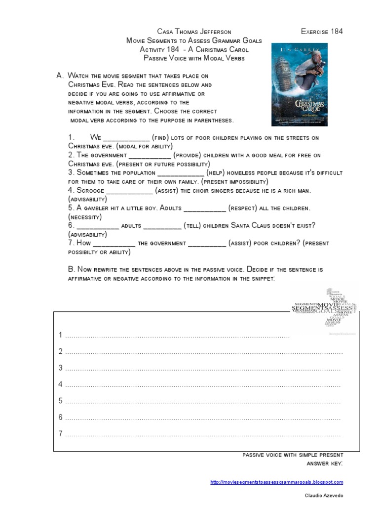 Passive Voice with Modal Verbs Exercise | PDF | A Christmas Carol | Verb