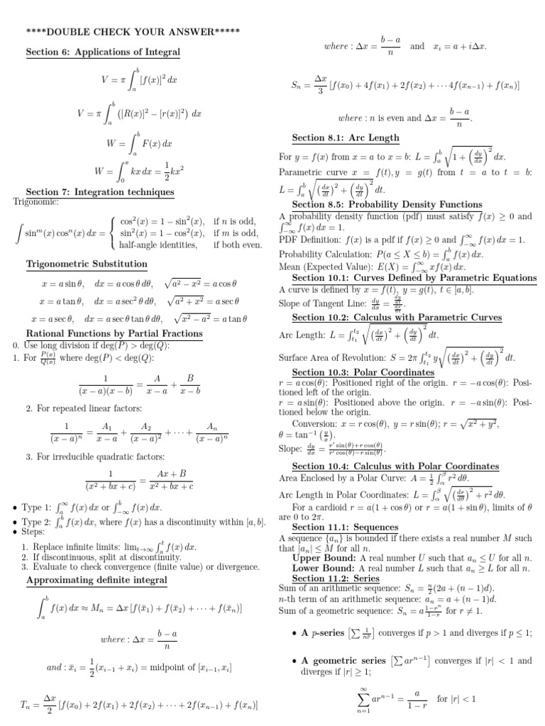 Calculus II exam cheatsheet. | PDF | Trigonometric Functions | Complex Analysis