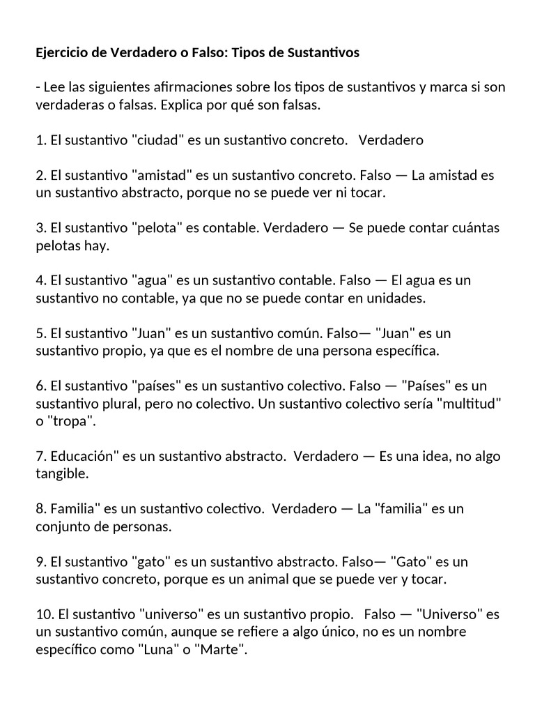 ejercicio sustantivos | PDF