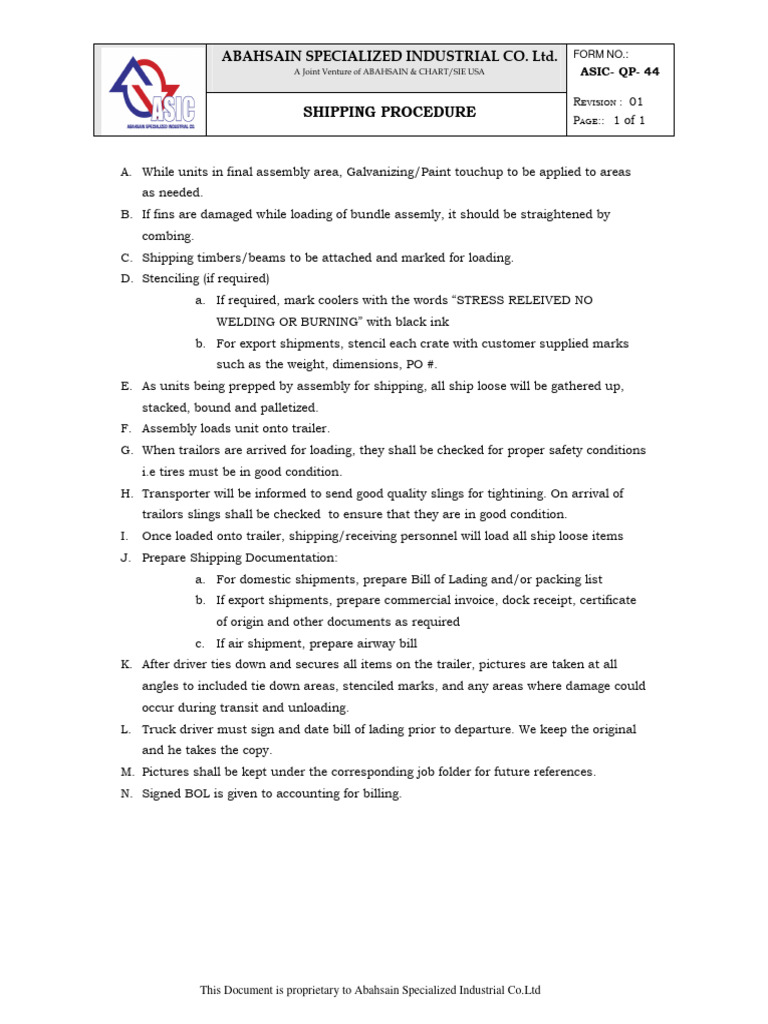 44-Shipping Procedure | PDF