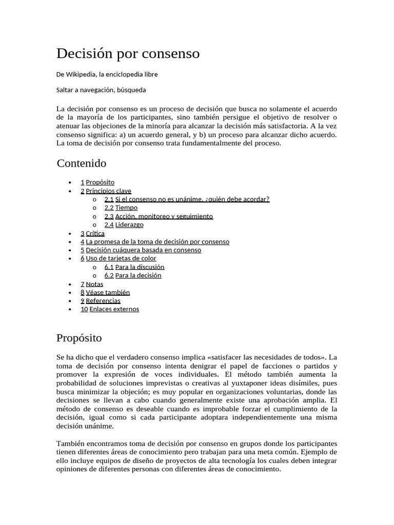 Decisión Por Consenso | PDF | Toma de decisiones por consenso | Teoría de decisiones