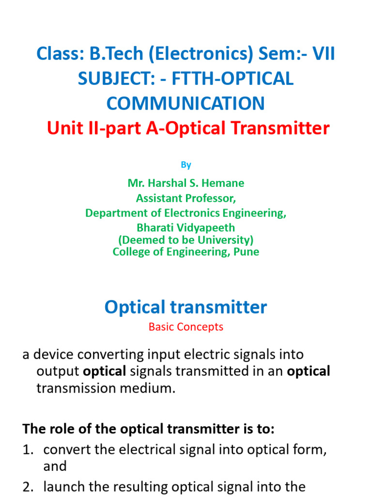 FTTH OFC Unit II -Part a-Optical Transmitter | PDF | Laser | Light Emitting Diode