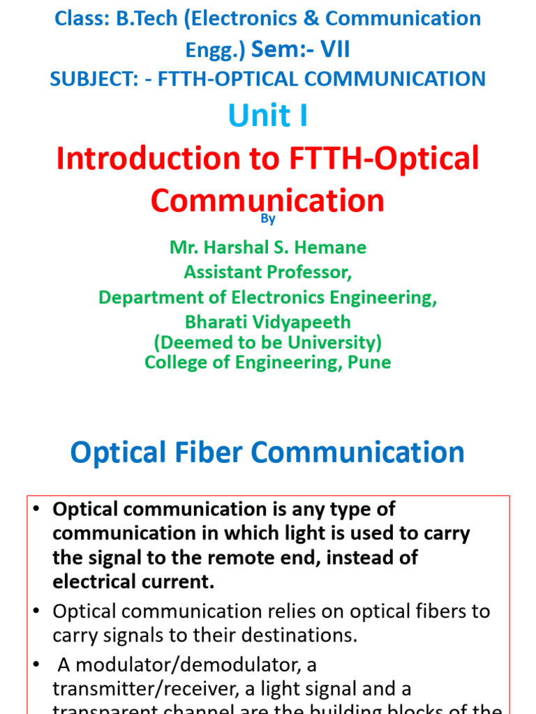 FTTH-OC Unit I Introduction | PDF | Optical Fiber | Refractive Index