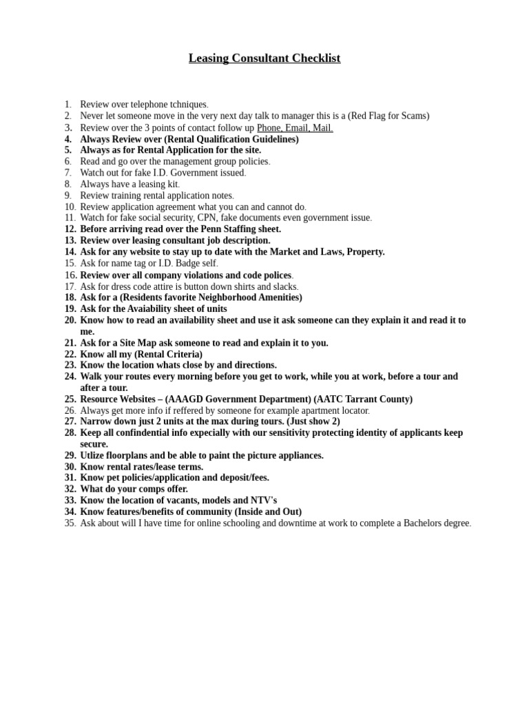 Leasing Professinal Checklist | PDF
