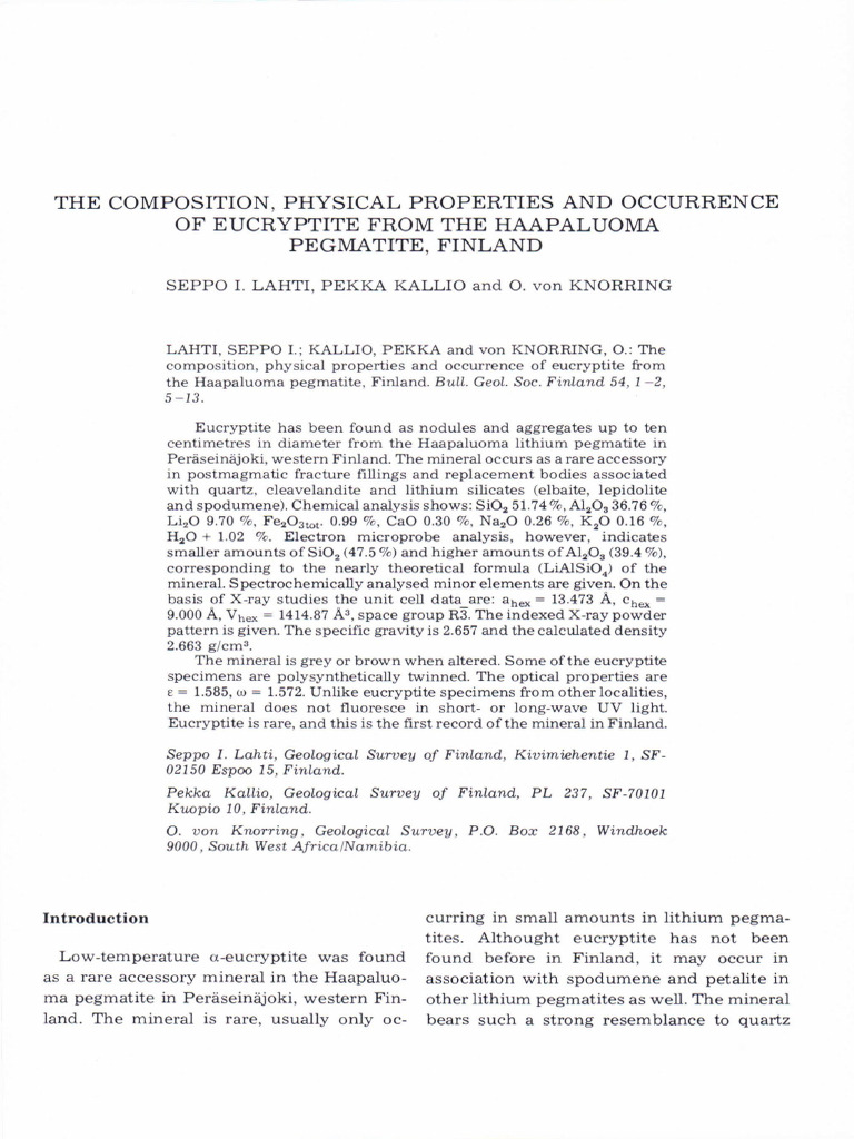 The Composition, Physical Properties Eucryptite | PDF | Physical ...
