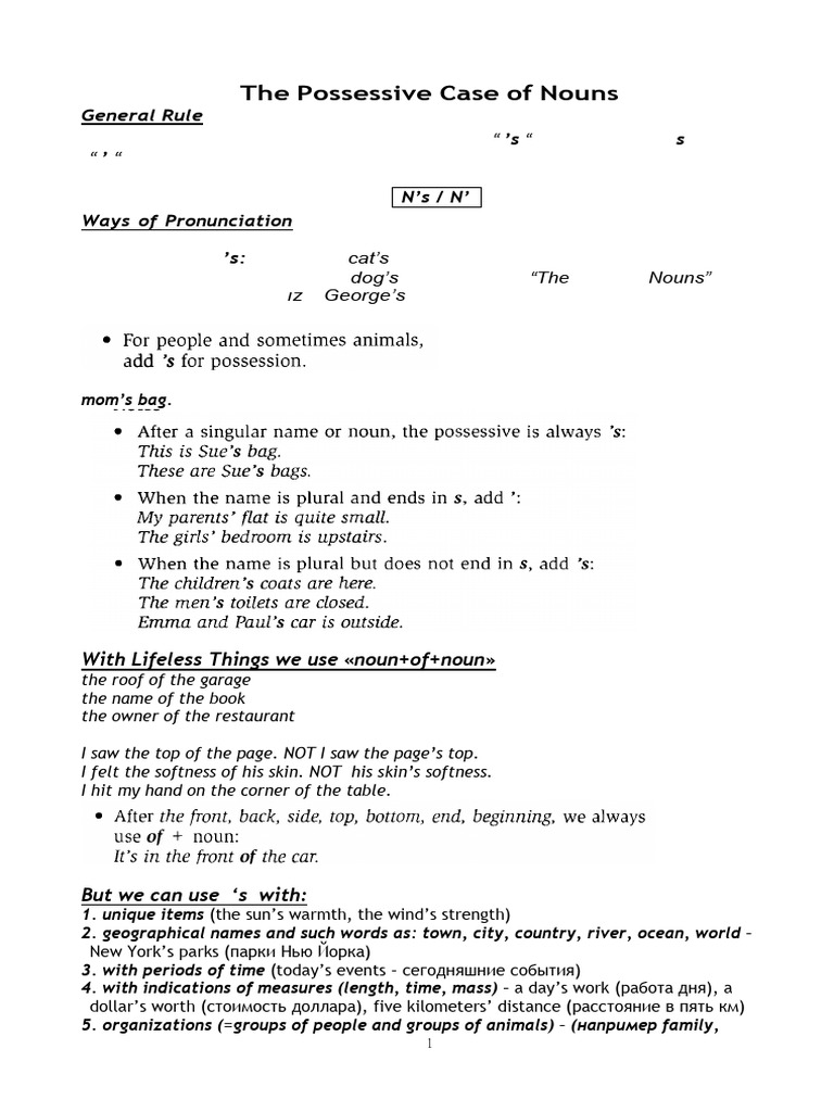 Possessive Case. Homework | PDF