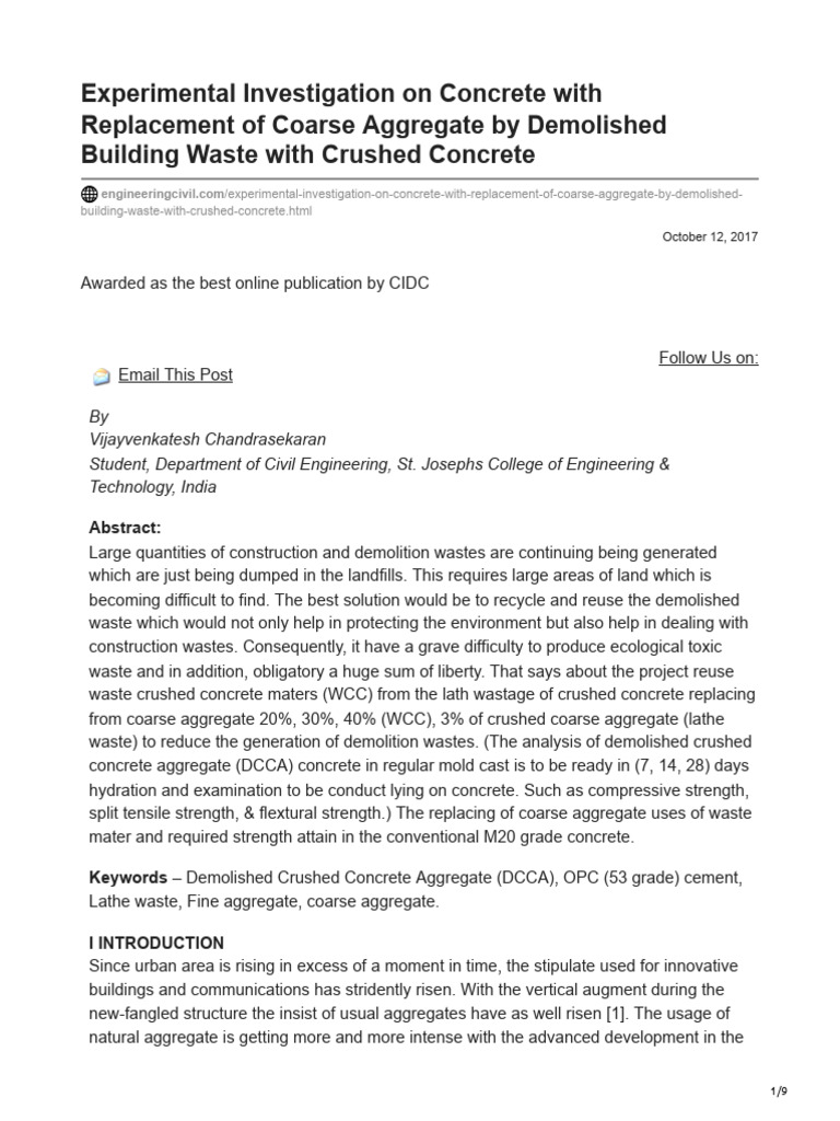 Experimental Investigation On Concrete With Replacement of Coarse ...