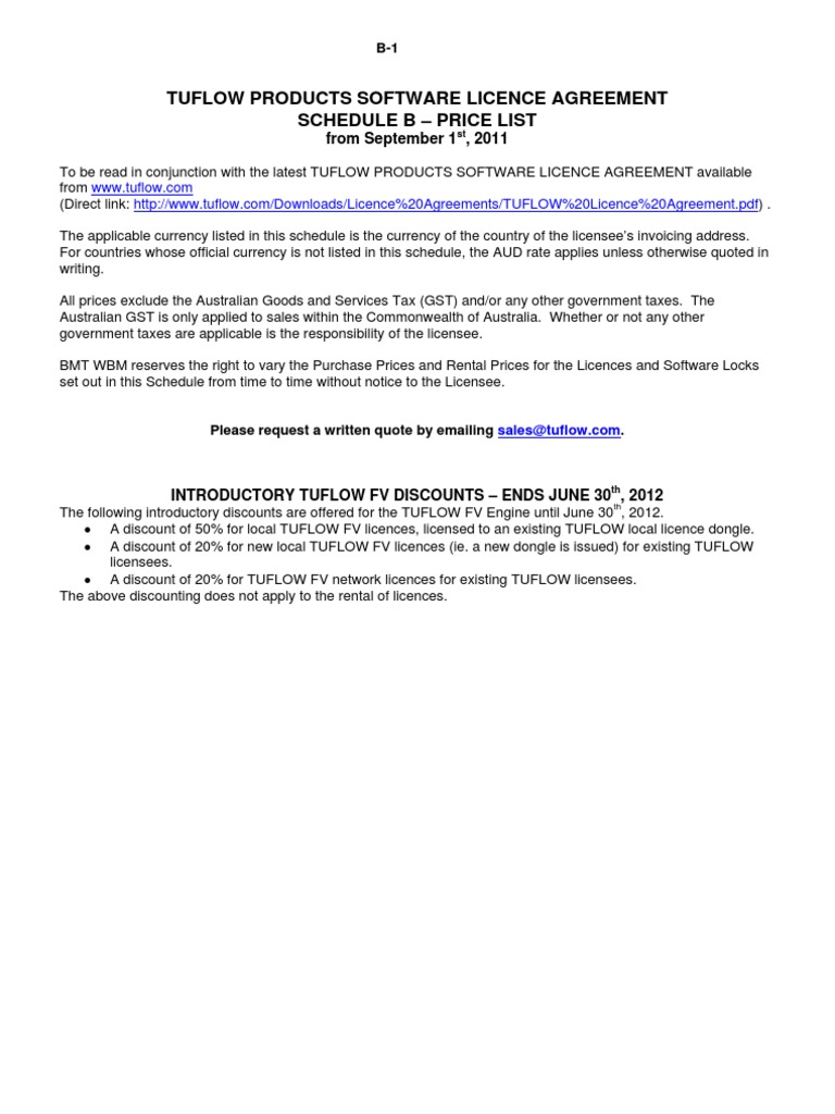 TUFLOW Products Price List | PDF | License | Multi Core Processor