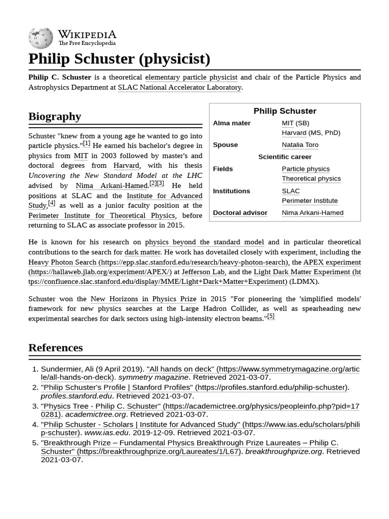 Philip_Schuster_(physicist) | PDF | Particle Physics | Physics