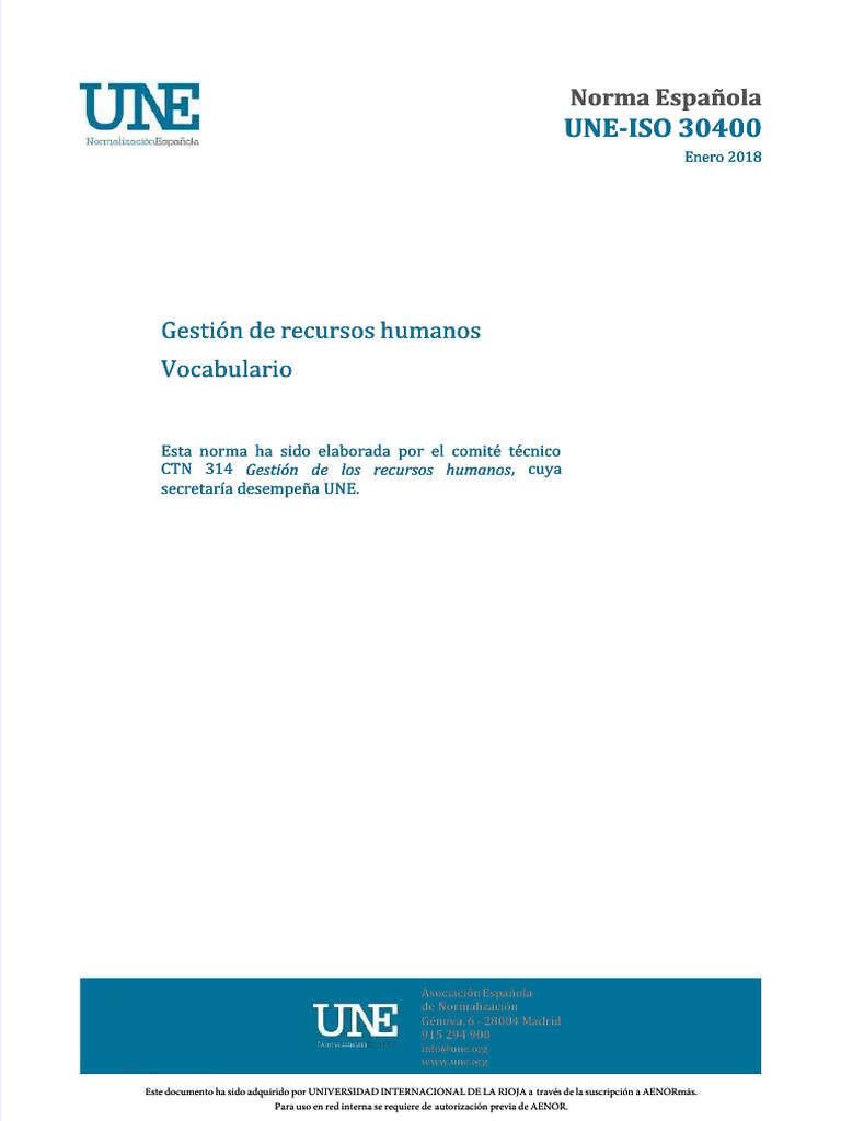 Vocabulario Gestión RRHH UNE-ISO 30400 | PDF | Planificación | Gestión ...