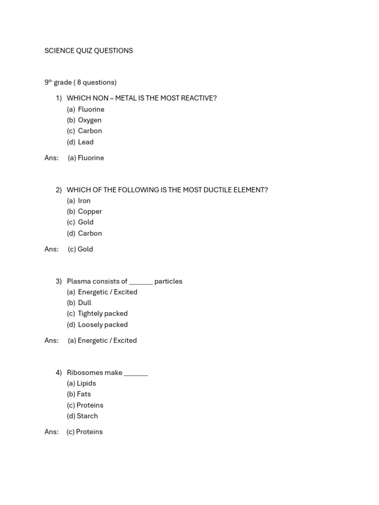 Science quiz | PDF | Force | Atoms
