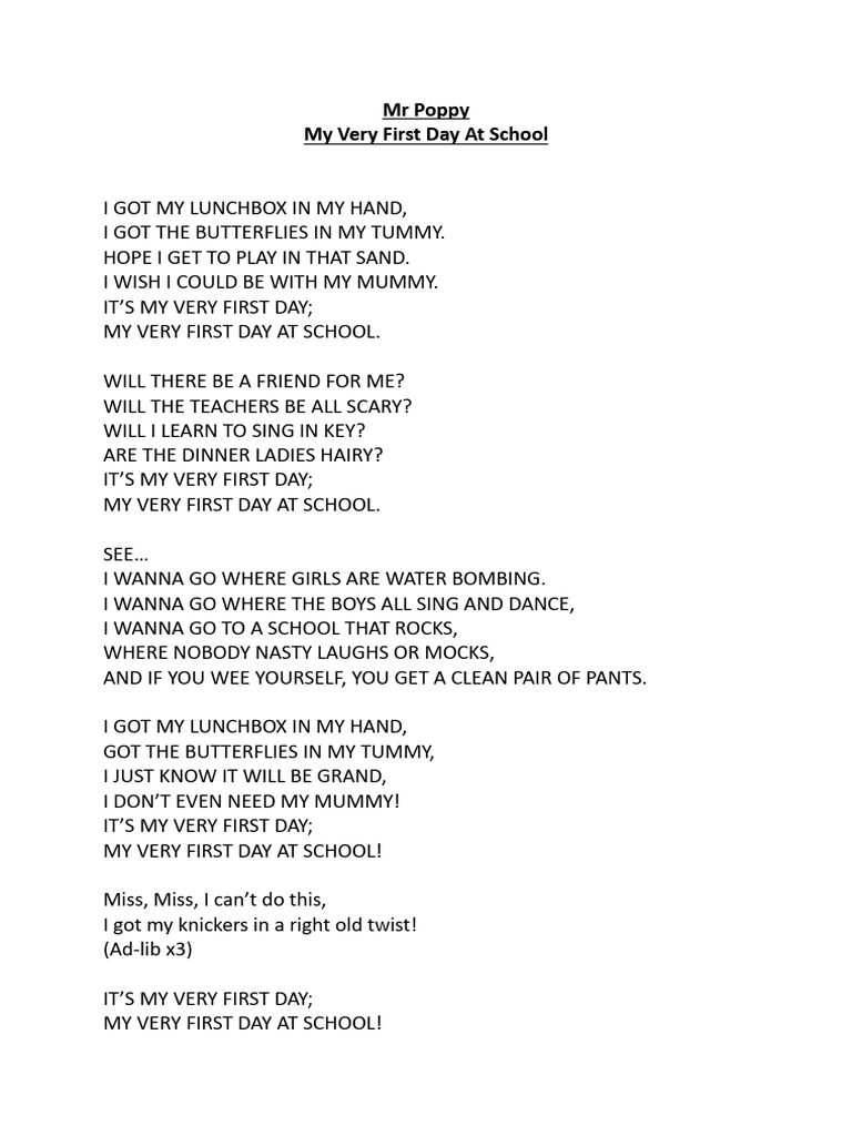 First Day at School Song Lyrics | PDF