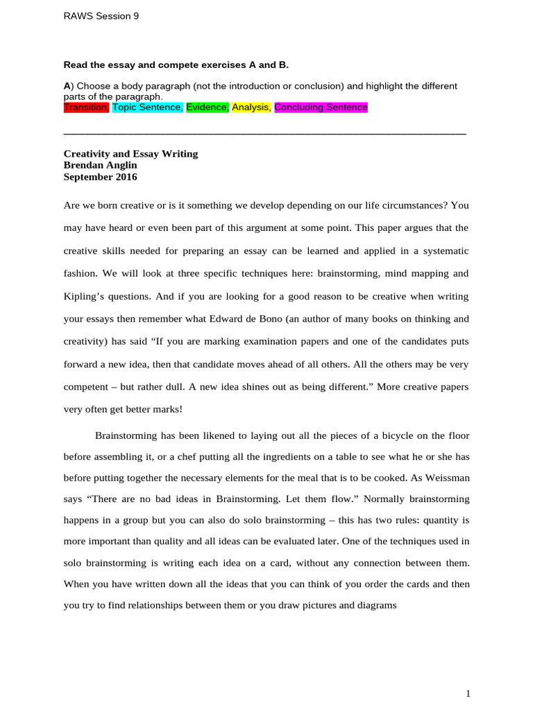 Session 9 Exercise - Paragraph Activity | PDF | Brainstorming | Essays