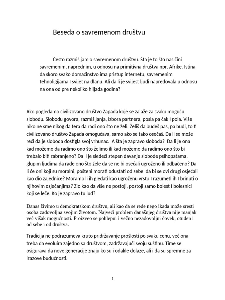 Beseda o Savremenom Društvu | PDF
