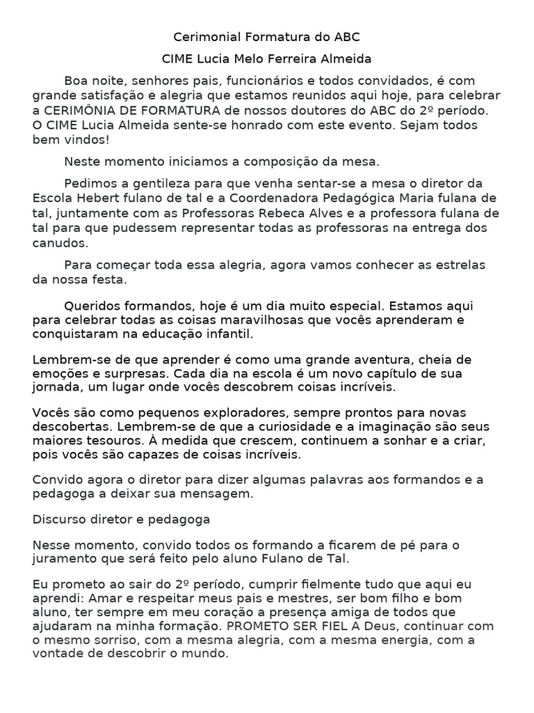 Cerimonial Formatura Do ABC | PDF